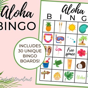 Aloha Bingo Luau Bingo Luau Party Games Luau Birthday Hawaiian Birthday ...