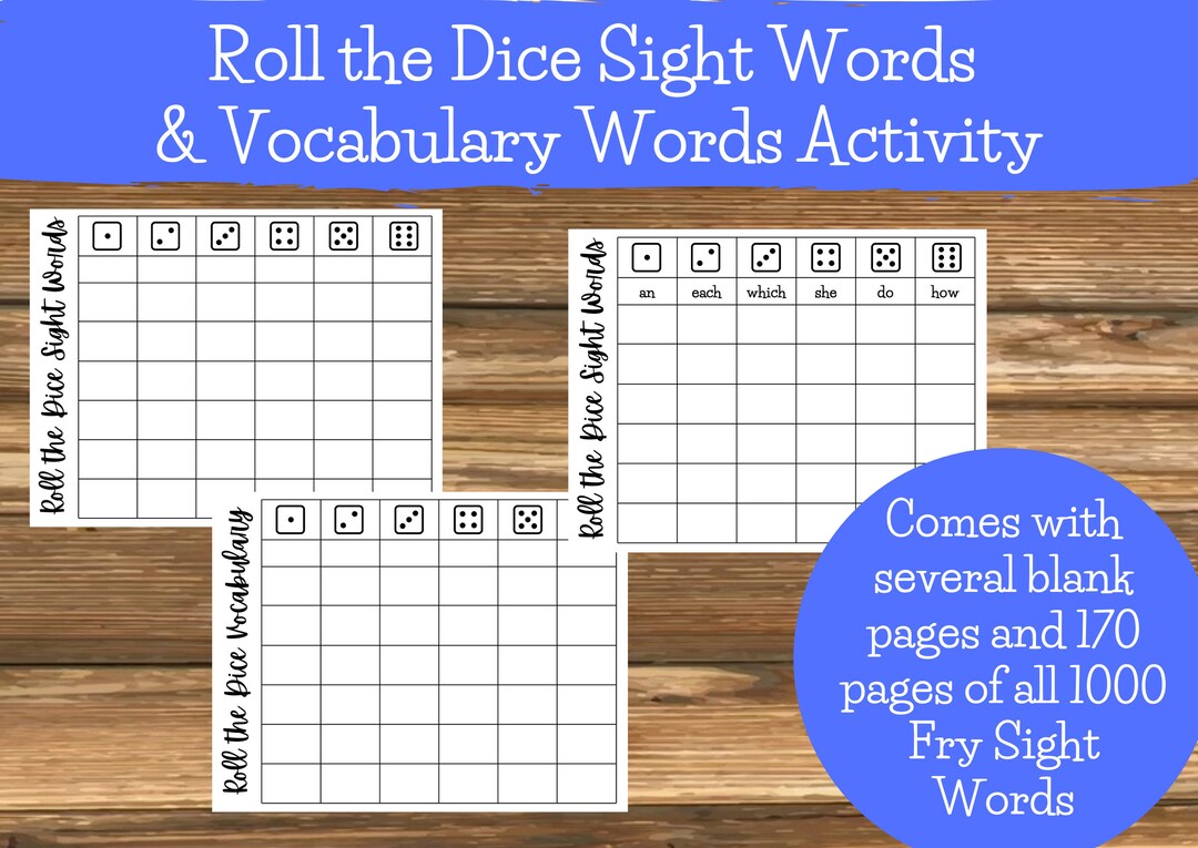 Roll the Dice Sight Words and Vocabulary Words Activity/game Fry Sight ...