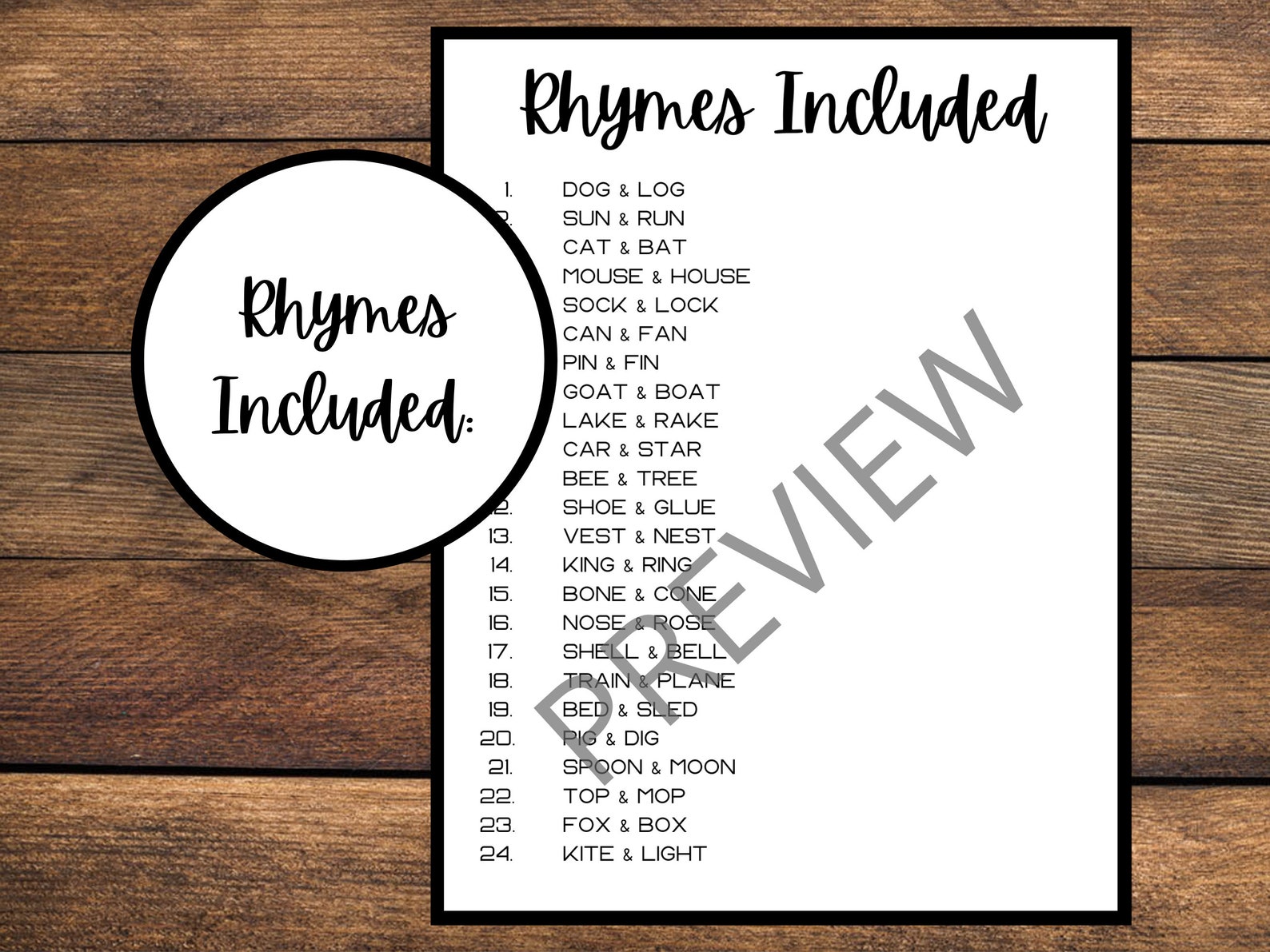 Rhyming Bingo Game | Set of 30 Printable Cards (instant Download) - Etsy