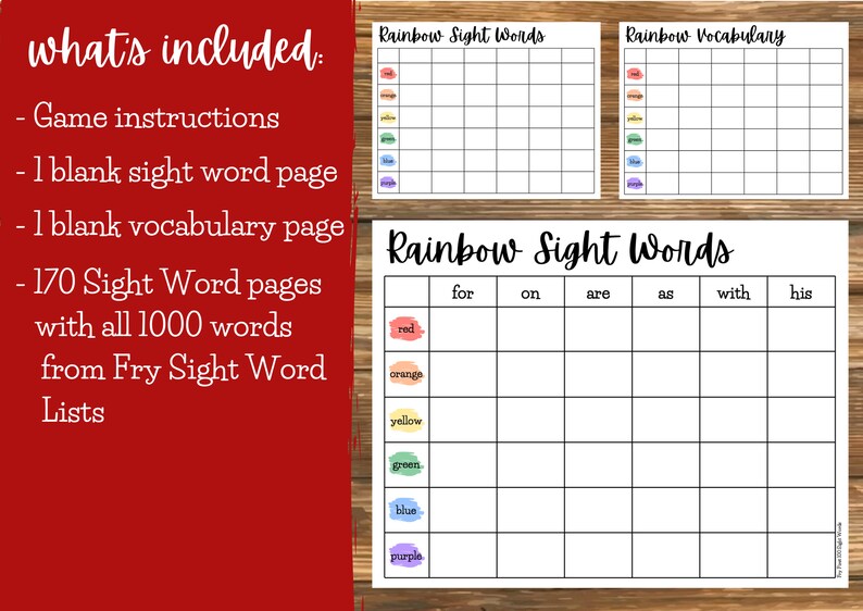 Rainbow Sight Words and Vocabulary Words Activity/game Fry | Etsy