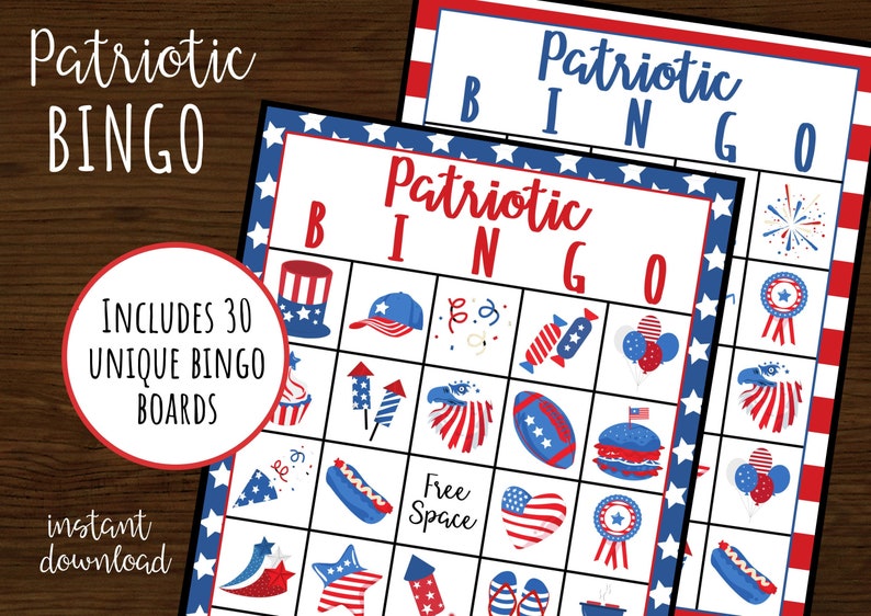 Patriotic Bingo 4th of July Bingo Independence Day Bingo - Etsy
