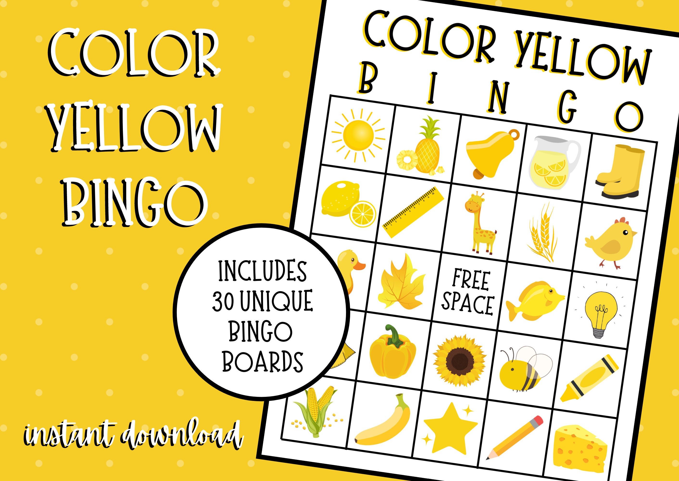 Yellow Bingo Color Yellow Bingo Colors Bingo Learning - Etsy UK