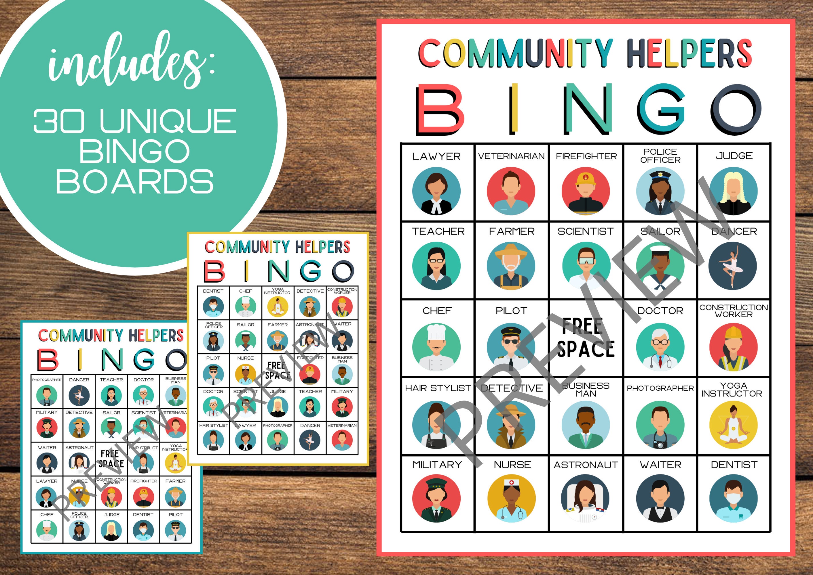 Community Helpers Bingo Community Helpers Game Instant | Etsy