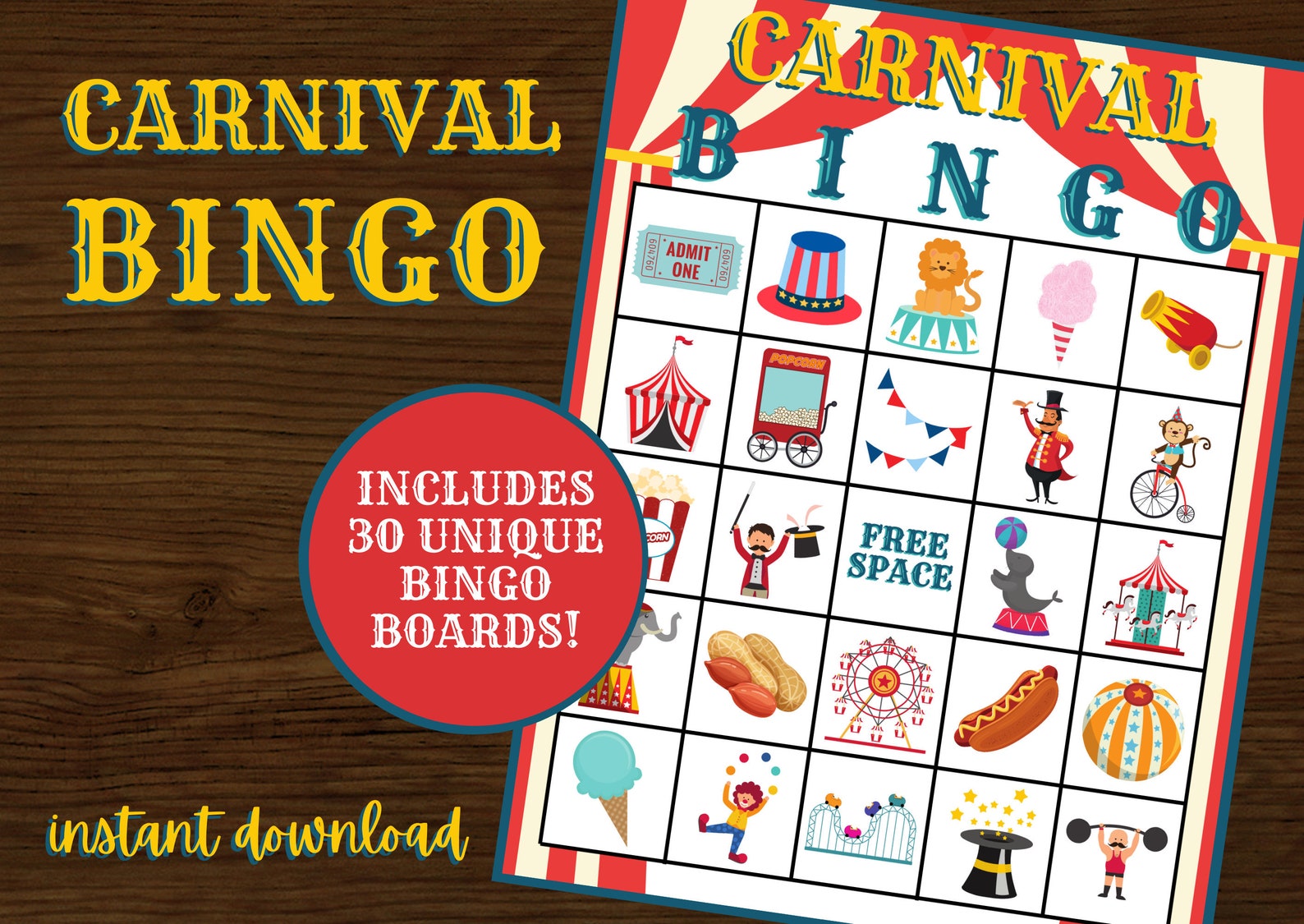 Carnival Bingo Carnival Party Carnival Birthday Circus - Etsy