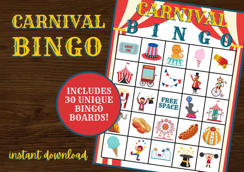 Carnival Bingo Carnival Party Carnival Birthday Circus - Etsy