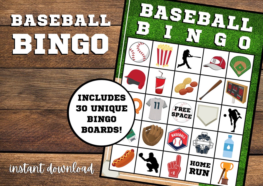 Baseball Bingo Baseball Birthday Baseball Party Instant - Etsy
