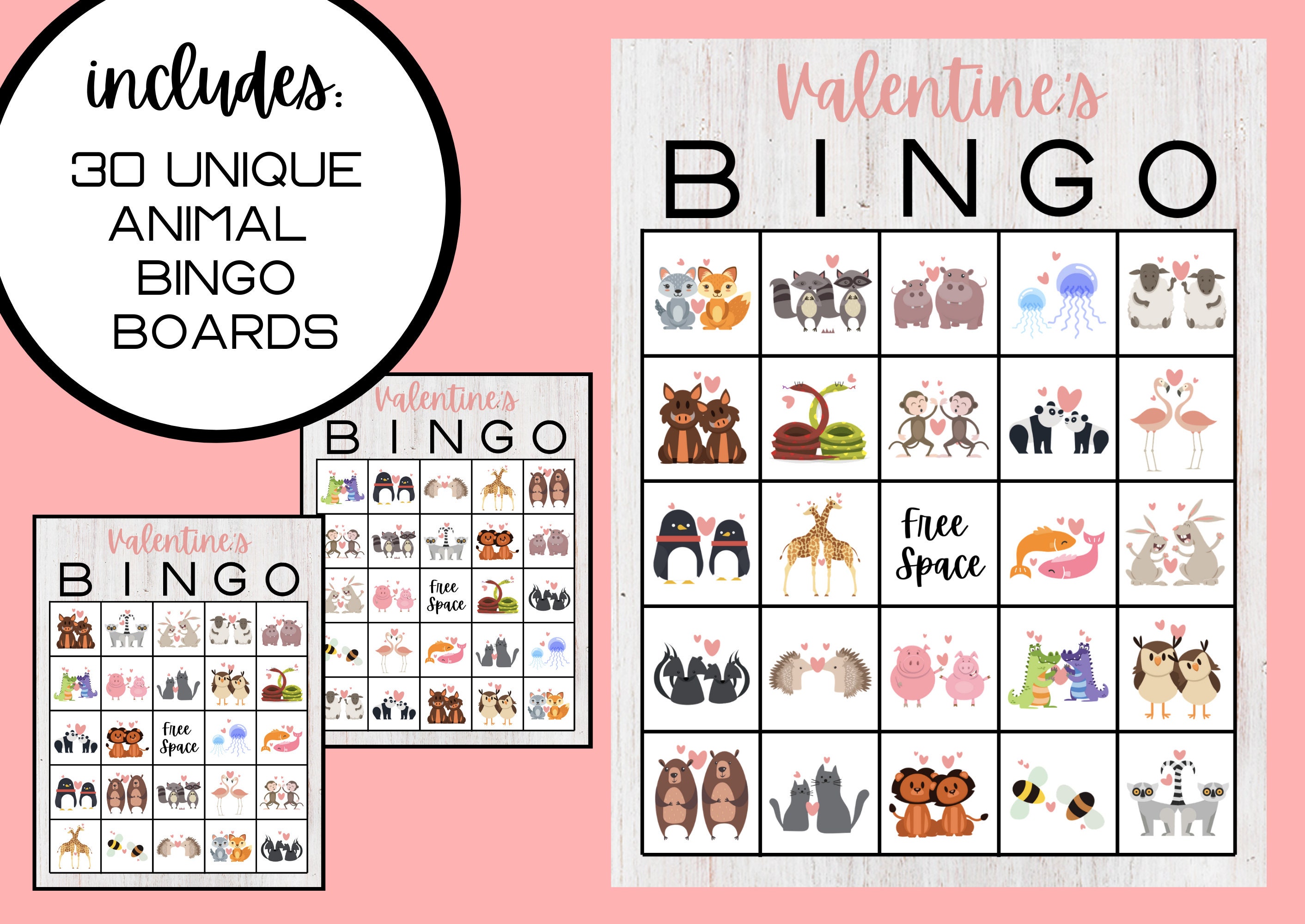 Valentine's Day Bingo Valentine's Animals Bingo - Etsy