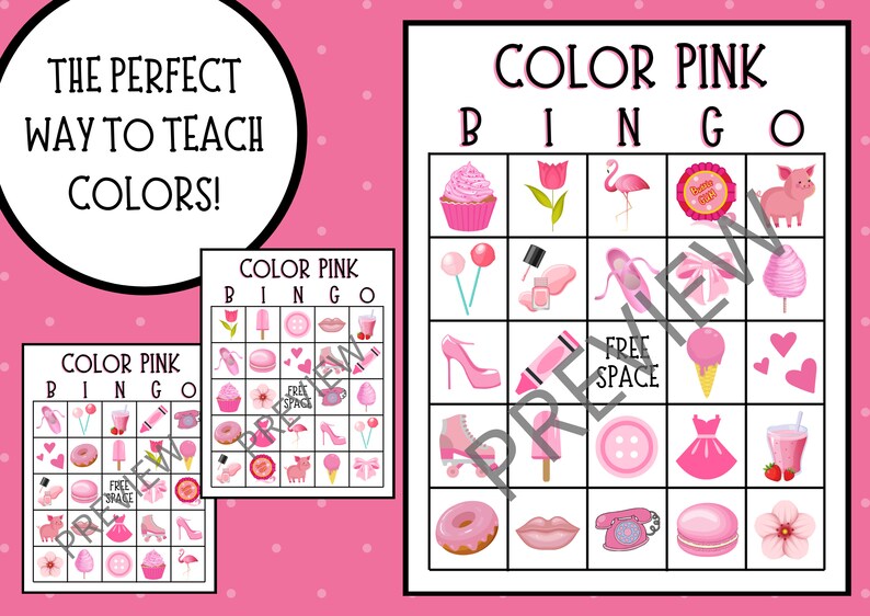 Pink Bingo Color Pink Bingo Colors Bingo Learning Colors - Etsy