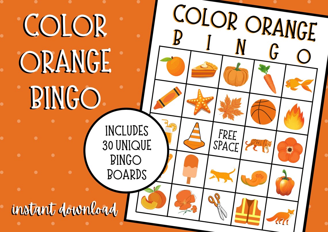 Orange Bingo Color Orange Bingo Colors Bingo Learning - Etsy