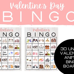 Valentine's Day Bingo Valentine's Animals Bingo Valentine's Bingo ...