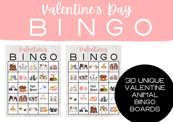 Valentine's Day Bingo Valentine's Animals Bingo - Etsy