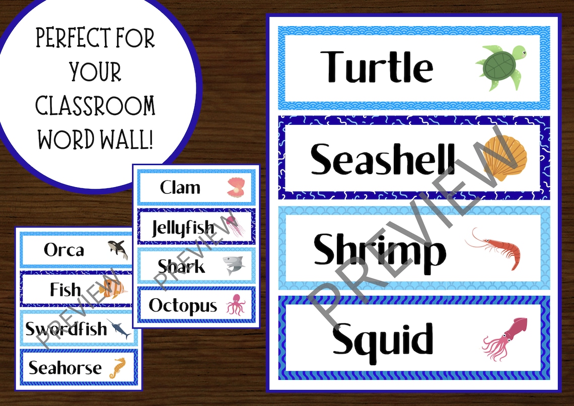 Under the Sea Word Wall Underwater Word Wall Under the Sea - Etsy