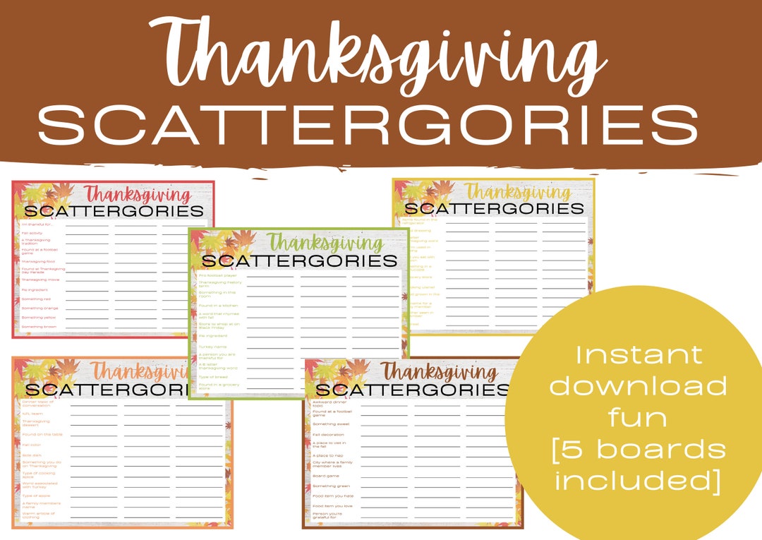 Thanksgiving Scattergories Thanksgiving Party Game Fall Scattergories ...