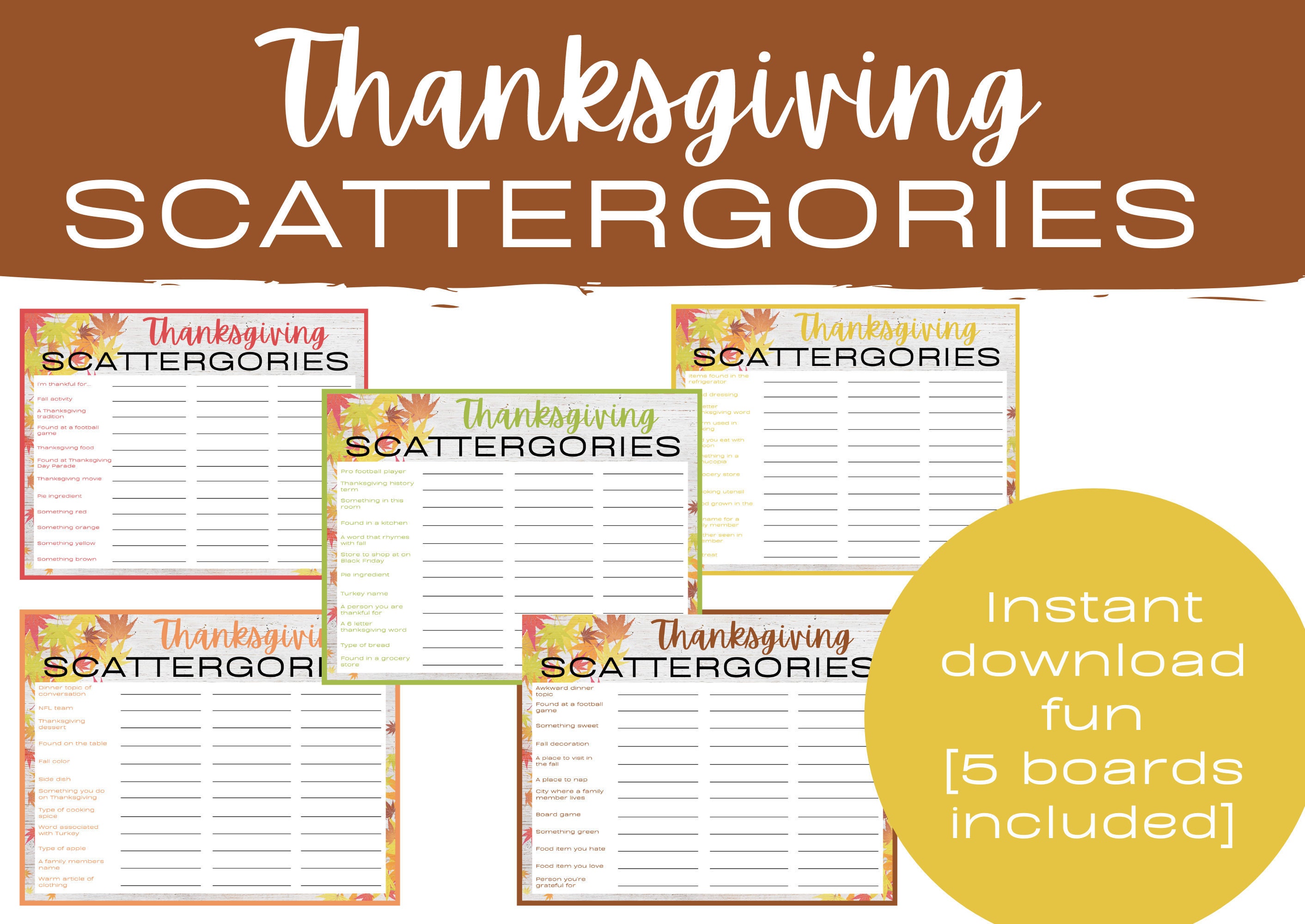 Thanksgiving Scattergories Thanksgiving Party Game Fall | Etsy