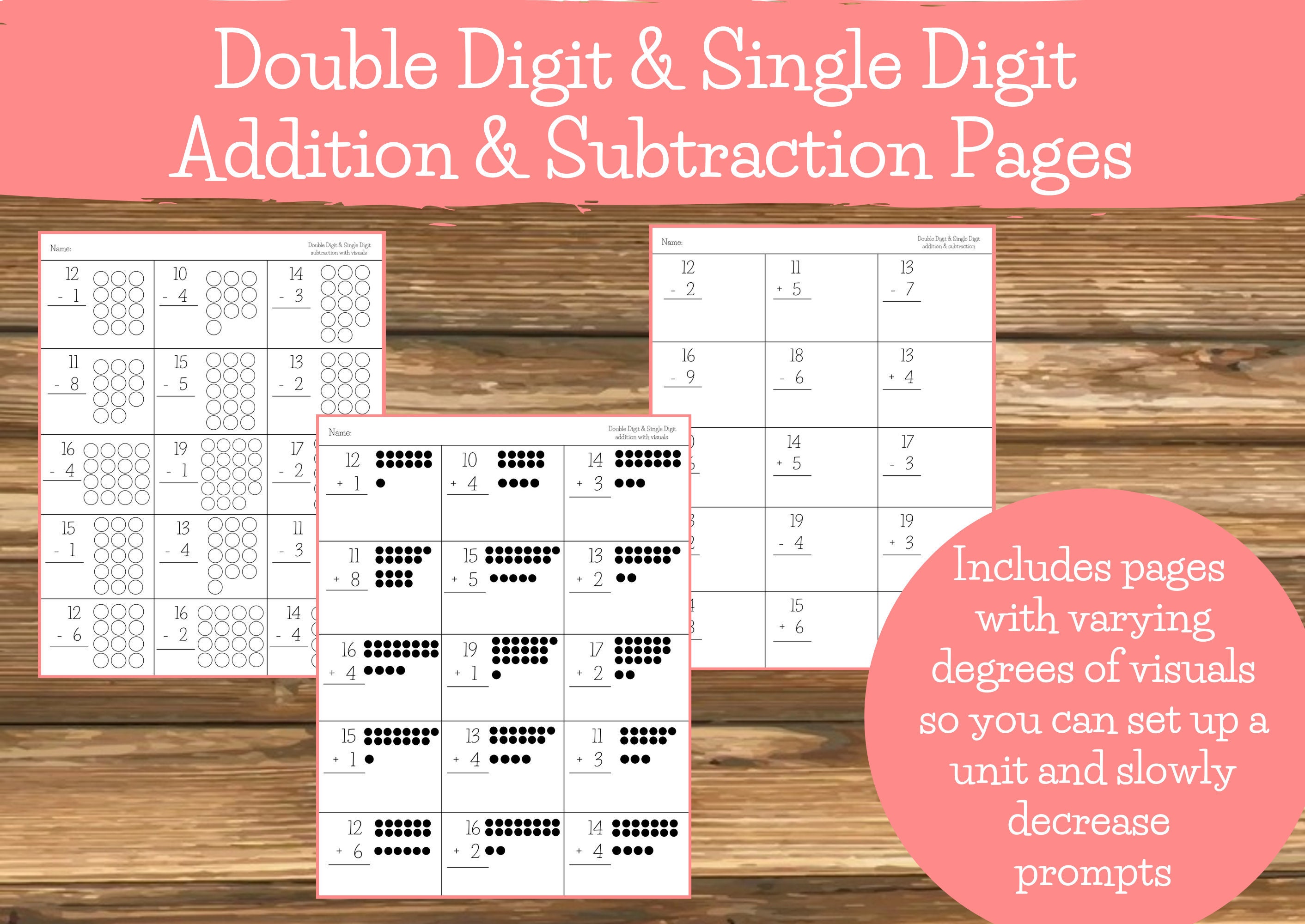 Double Digit and Single Digit Addition and Subtraction Pages - Etsy