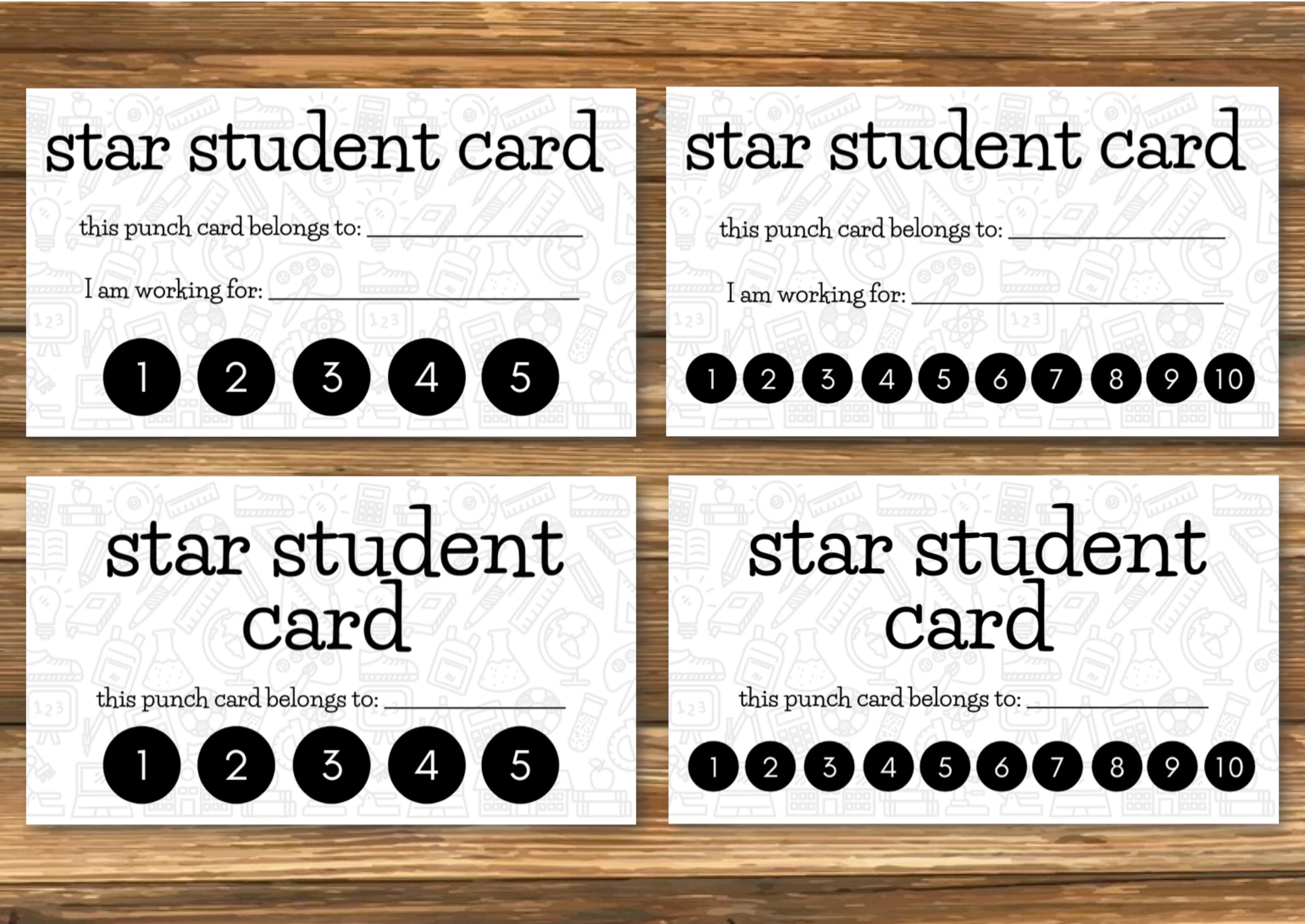 Star Student Punch Card Student Punch Cards Digital - Etsy