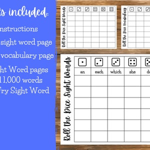 Roll the Dice Sight Words and Vocabulary Words Activity/game Fry Sight ...
