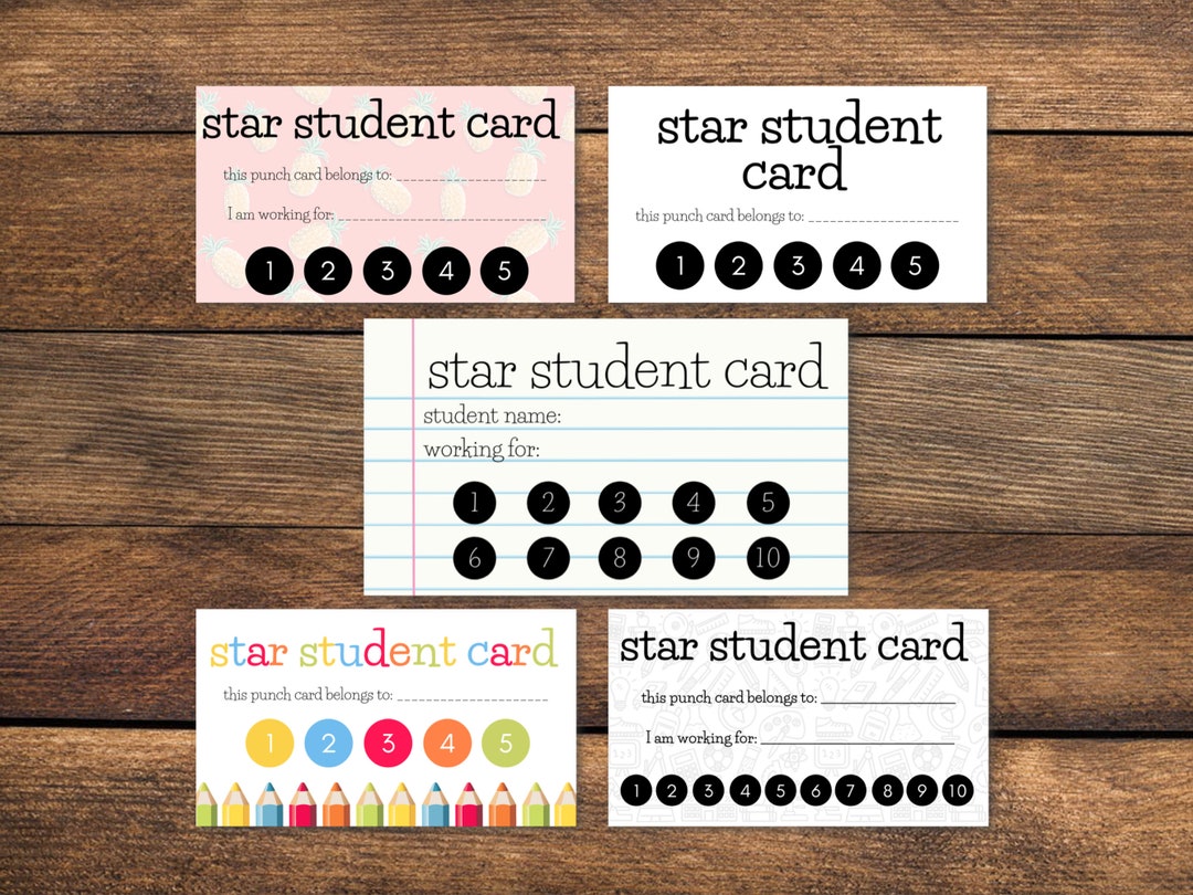 Star Student Punch Card | Student Punch Cards | Digital Download | 3.5 ...
