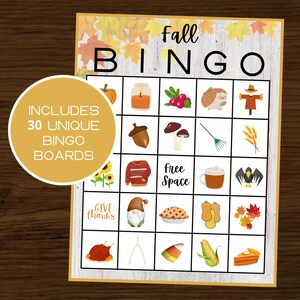 Fall Bingo Game | 30 Unique Cards, Autumn Party (digital Download) - Etsy