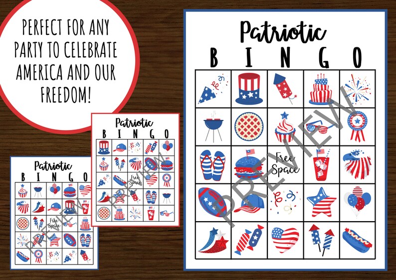 Patriotic Bingo 4th of July Bingo Independence Day Bingo | Etsy