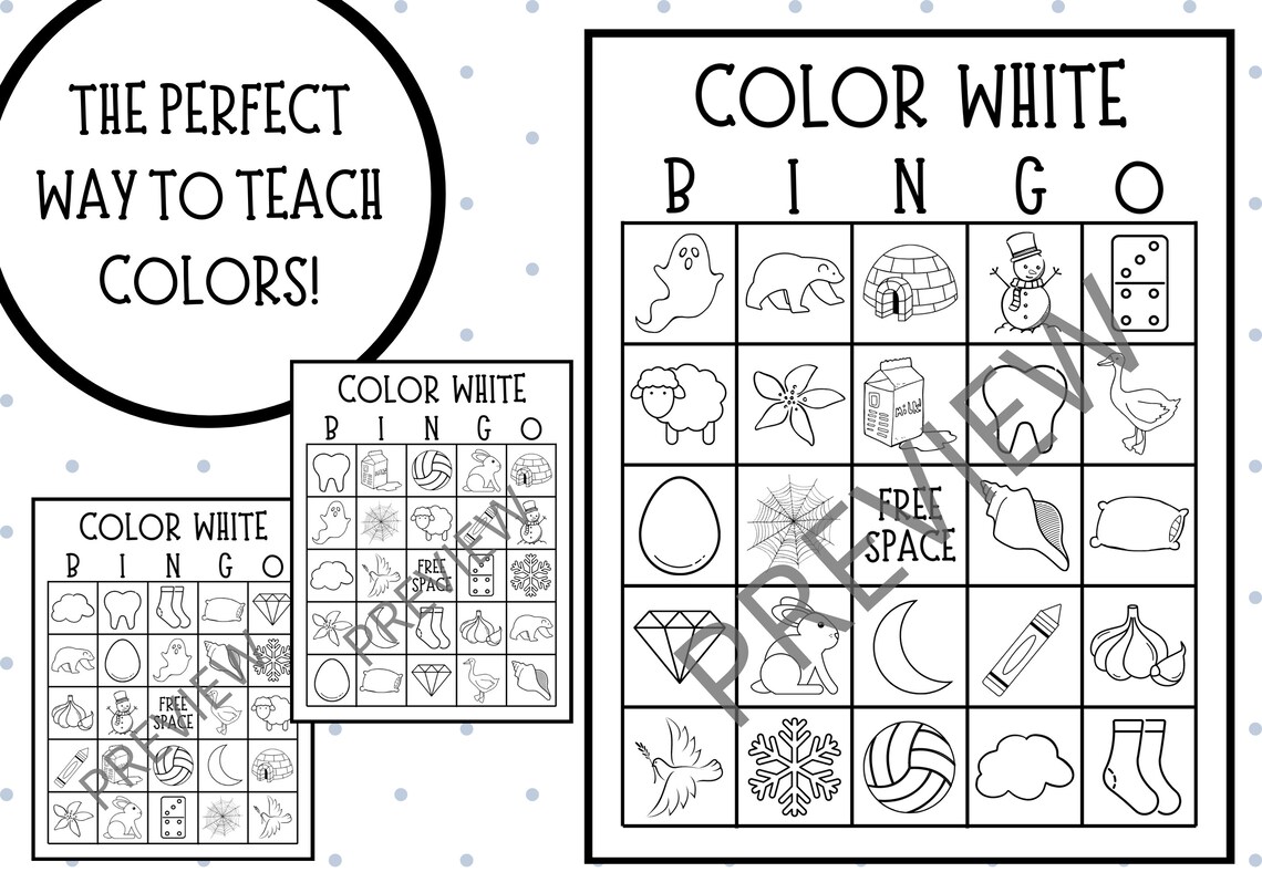 White Bingo Color White Bingo Colors Bingo Learning - Etsy