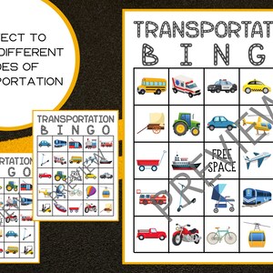 Transportation Bingo Cars Bingo Trains Bingo Transportation Game ...