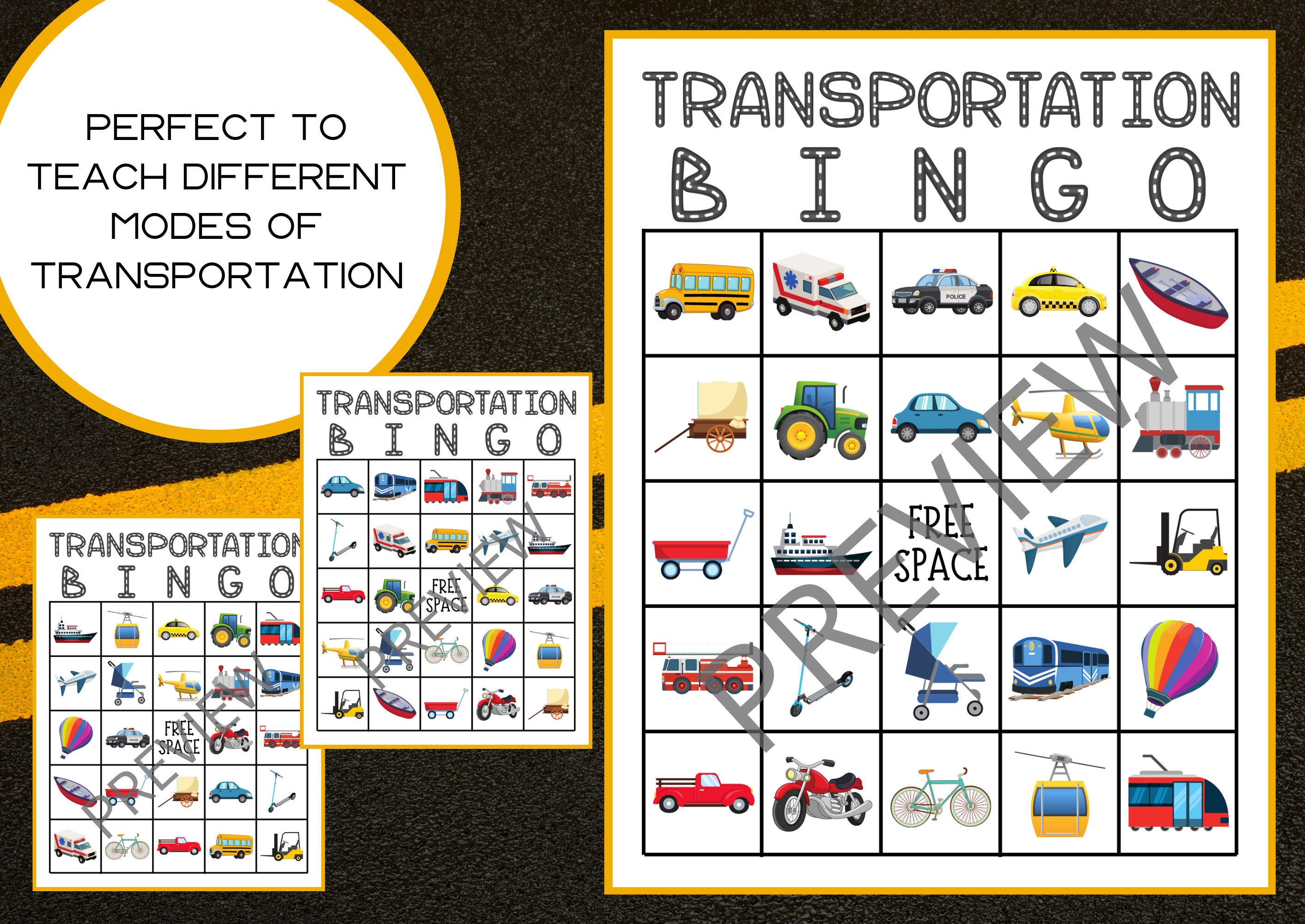 Transportation Bingo Cars Bingo Trains Bingo - Etsy