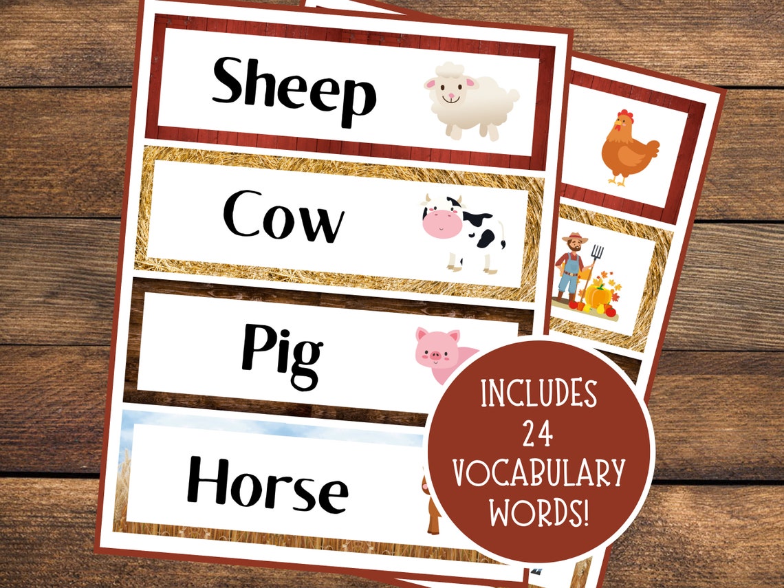 Farm Animal Vocabulary Cards | Barnyard Word Wall (PDF Download) - Etsy