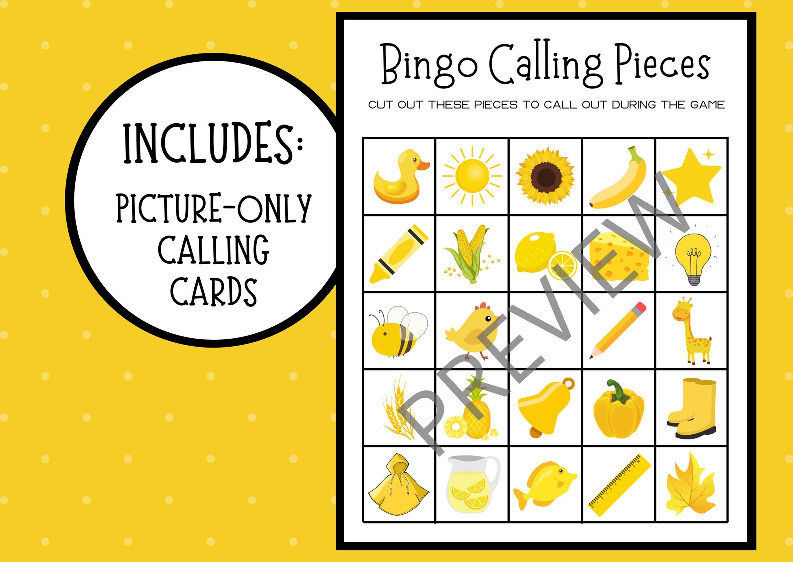 Yellow Bingo Color Yellow Bingo Colors Bingo Learning | Etsy