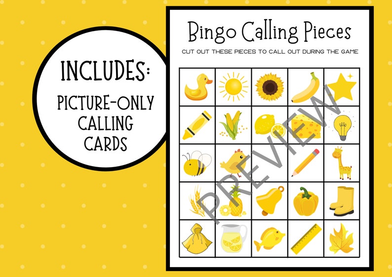 Yellow Bingo Color Yellow Bingo Colors Bingo Learning | Etsy