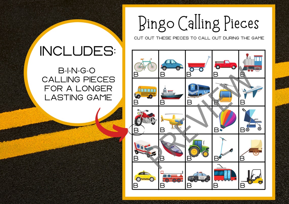 Transportation Bingo Cars Bingo Trains Bingo - Etsy