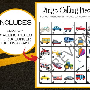 Transportation Bingo Cars Bingo Trains Bingo Transportation Game ...
