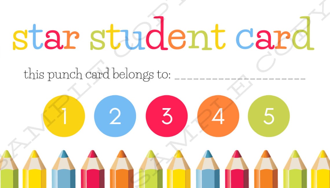 Star Student Punch Card 5 Punches 3.5 X 2 In. Pack of 50 - Etsy