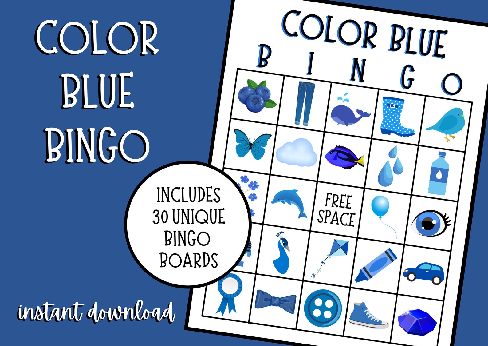 Blue Bingo Color Blue Bingo Colors Bingo Learning Colors | Etsy