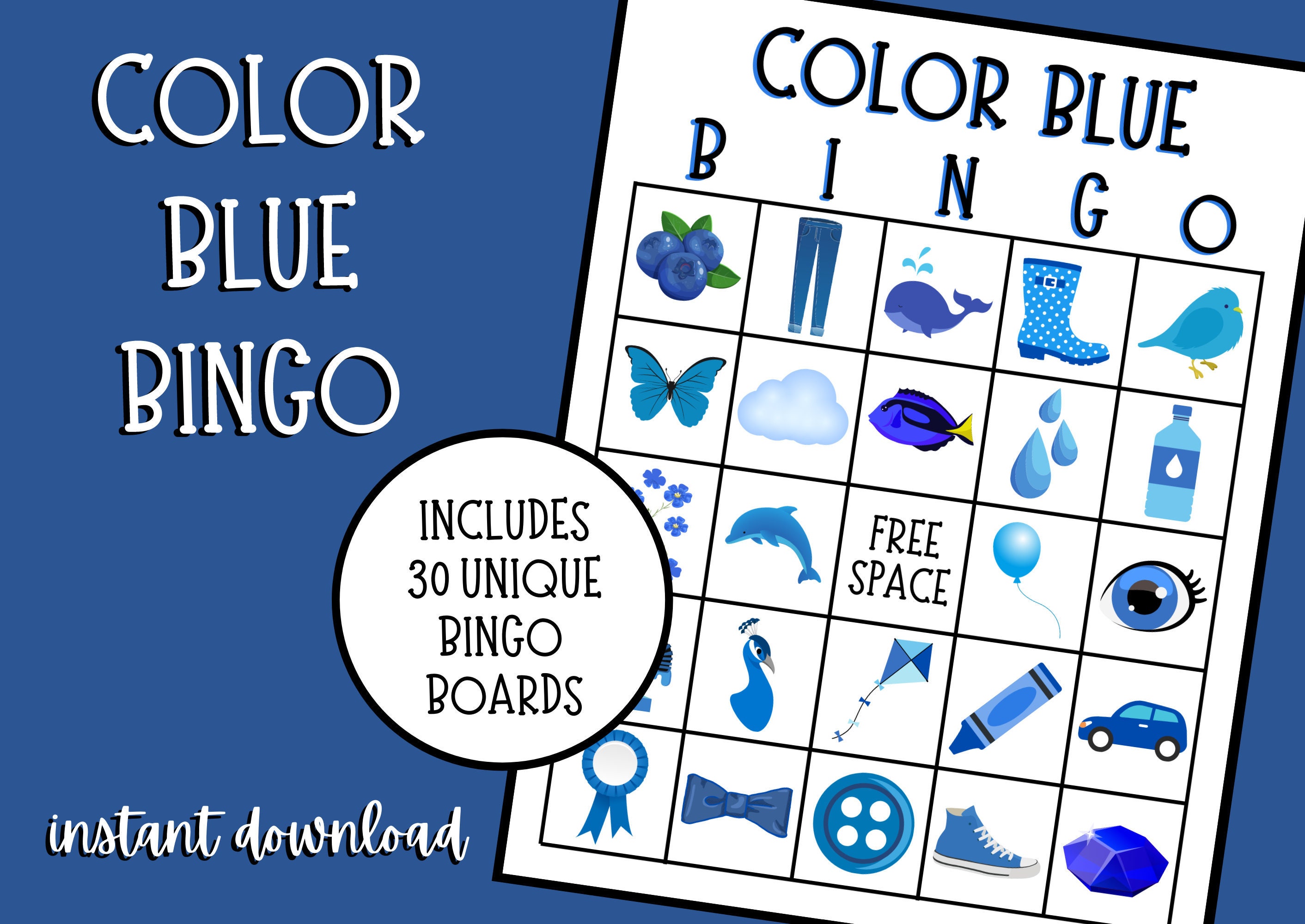 Blue Bingo Color Blue Bingo Colors Bingo Learning Colors - Etsy UK