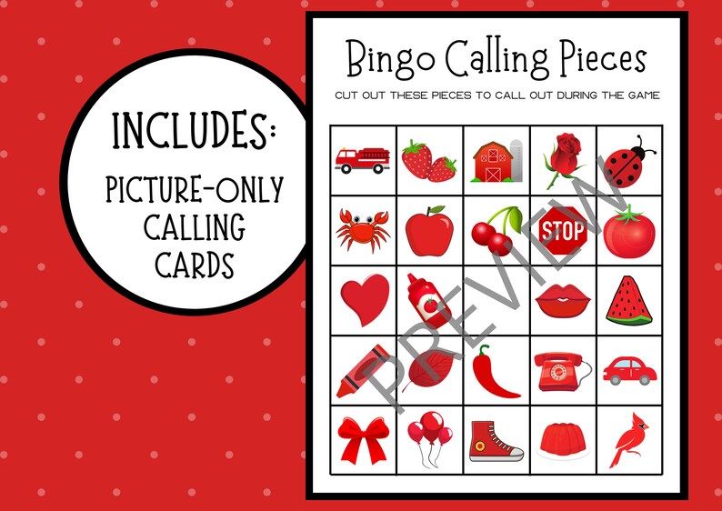 Red Bingo Color Red Bingo Colors Bingo Learning Colors | Etsy