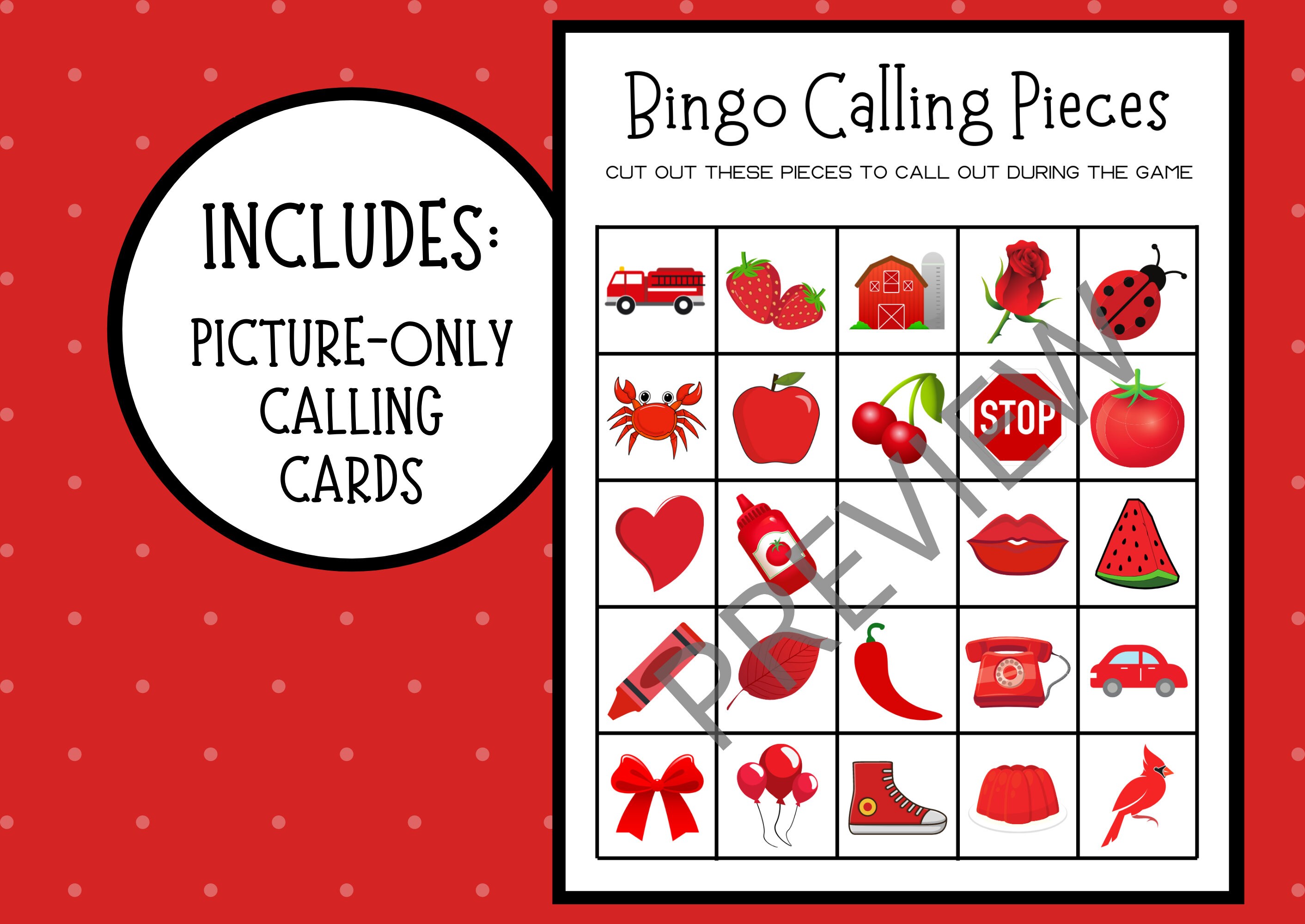 Red Bingo Color Red Bingo Colors Bingo Learning Colors - Etsy