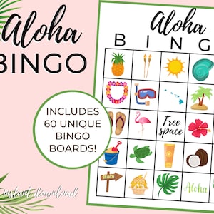 Aloha Bingo Luau Bingo Luau Party Games Luau Birthday Hawaiian Birthday ...