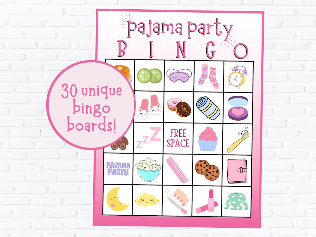Pajama Party Bingo Game | Sleepover Birthday, 30 Unique Cards (instant ...