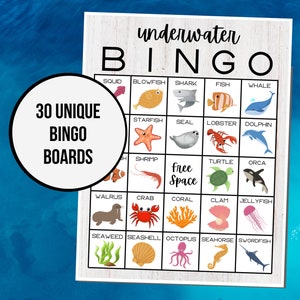 Underwater Bingo | Under the Sea Bingo | Marine Life Bingo | Ocean ...