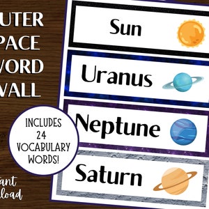 Outer Space Word Wall Outer Space Vocabulary Cards Instant Download ...