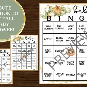 Fall Baby Shower Bingo Baby Shower Bingo Baby Shower Games Printable ...