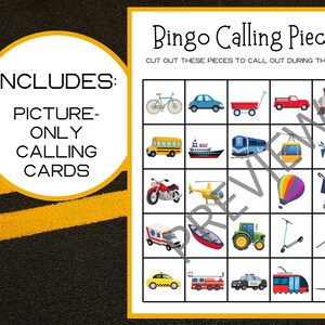 Transportation Bingo Cars Bingo Trains Bingo Transportation Game ...