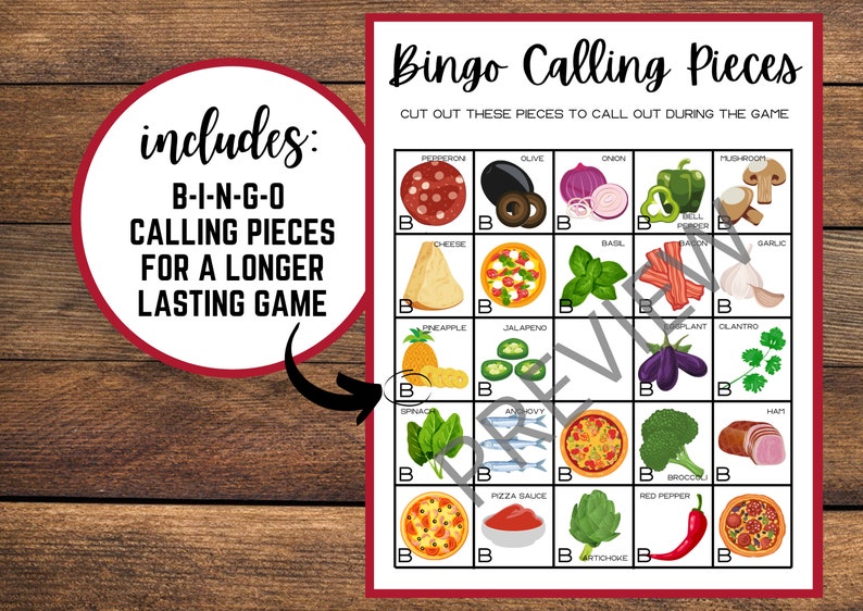 Pizza Bingo Pizza Party Bingo Pizza Night Bingo Pizza - Etsy