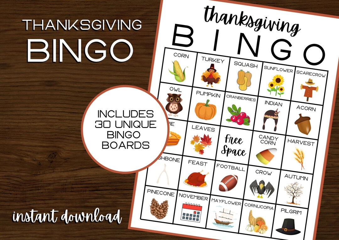 Thanksgiving Bingo | 30 Unique Boards | Thanksgiving Games | Digital ...