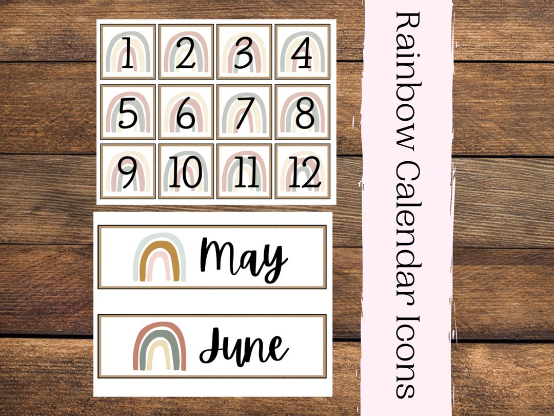 Monthly Rainbow Calendar Icons | Calendar Rainbow - Etsy