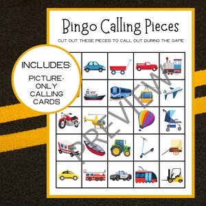 Transportation Bingo | Cars Bingo | Trains Bingo | Transportation Game ...