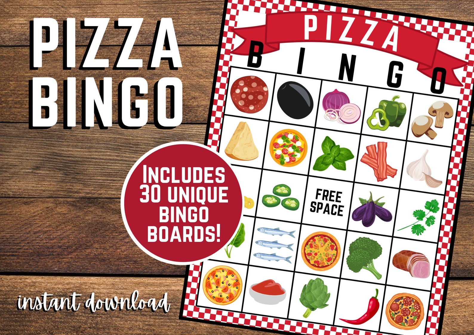 Pizza Bingo Pizza Party Bingo Pizza Night Bingo Pizza - Etsy