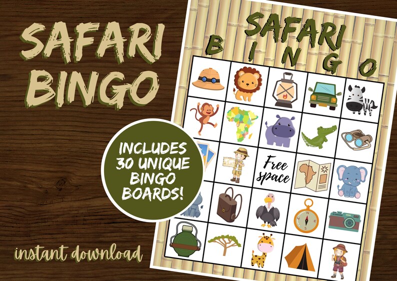 Safari Bingo African Safari Bingo Safari Birthday Party - Etsy