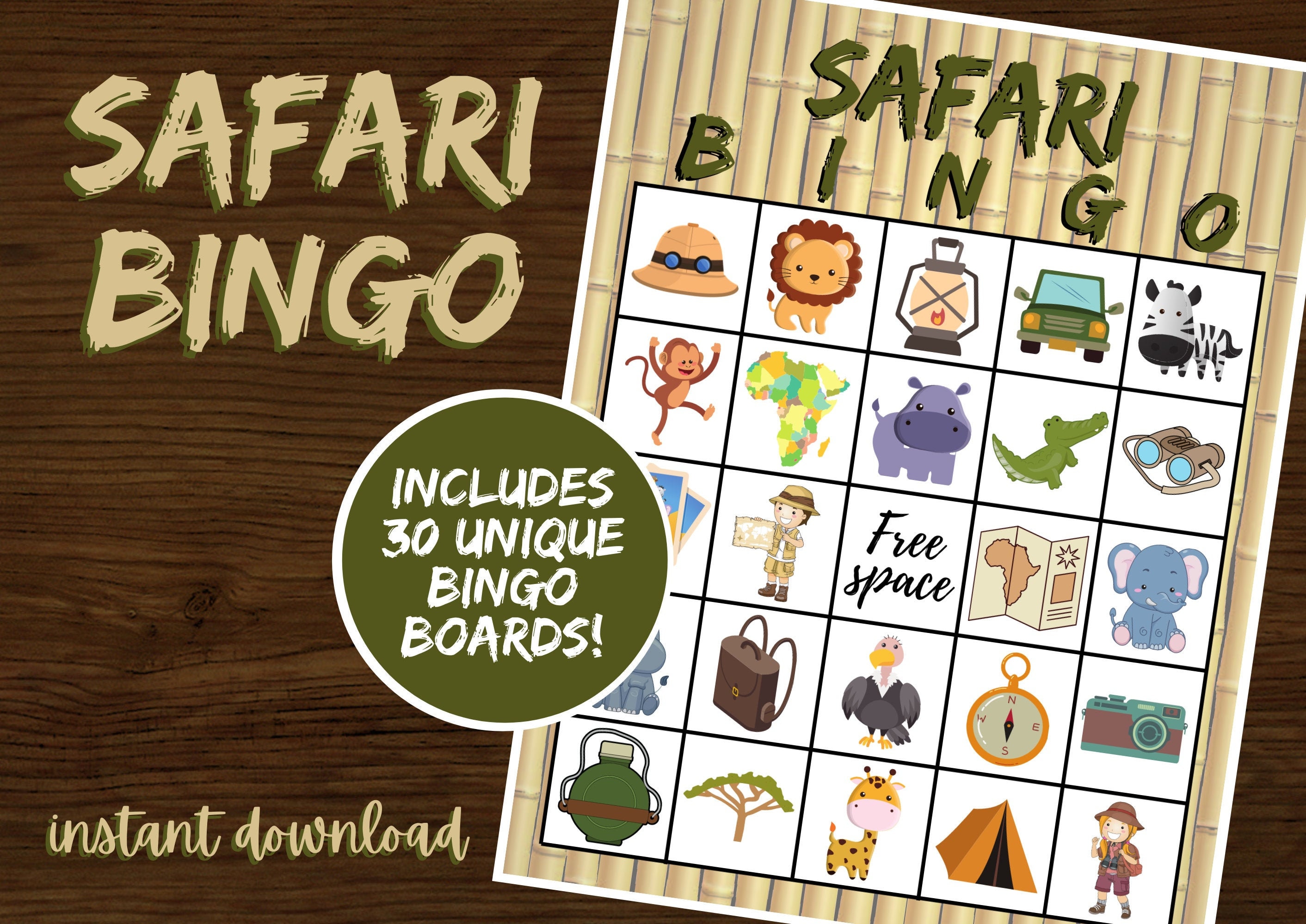 Safari Bingo African Safari Bingo Safari Birthday Party - Etsy UK